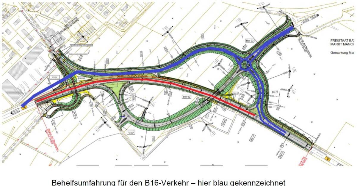 Bauarbeiten Höhenfreimachung B16 - temporäre Umleitung des B16-Verkehrs ...